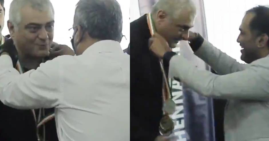 Video of actor Ajith Kumar winning gold medals in the Shooting Championship